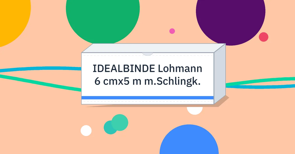 Symbolbild: Packung mit der Aufschrift IDEALBINDE Lohmann 6 cmx5 m m.Schlingk. (PZN 01913949) – Verfügbarkeit und Bezug in Apotheken in Frankfurt am Main