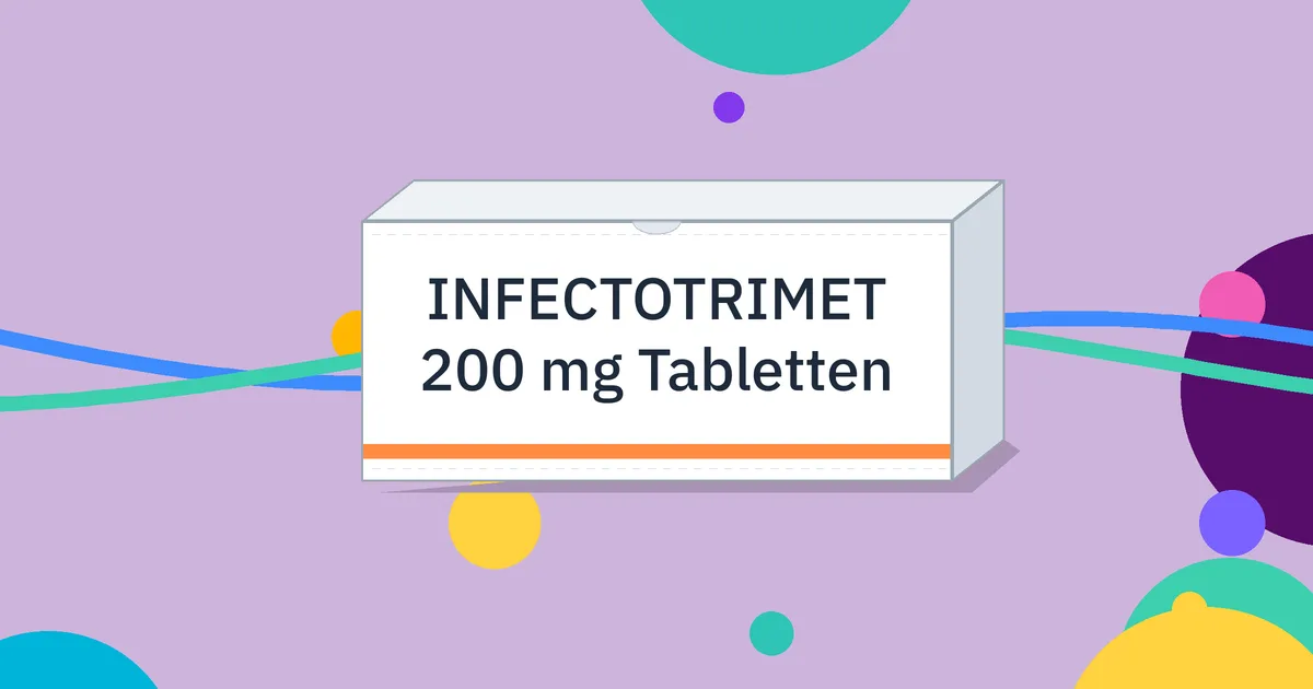 Symbolbild: Packung mit der Aufschrift INFECTOTRIMET 200 mg Tabletten (PZN 04240474) – Verfügbarkeit und Bezug in Apotheken in Frankfurt am Main