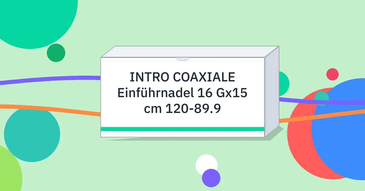 Symbolbild: Packung mit der Aufschrift INTRO COAXIALE Einführnadel 16 Gx15 cm 120-89.9 (PZN 16946216) – Verfügbarkeit und Bezug in Apotheken in Frankfurt am Main