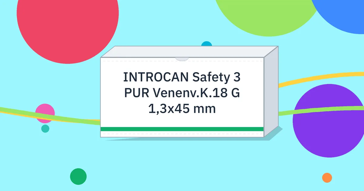 Symbolbild: Packung mit der Aufschrift INTROCAN Safety 3 PUR Venenv.K.18 G 1,3x45 mm (PZN 19527419) – Verfügbarkeit und Bezug in Apotheken in Frankfurt am Main