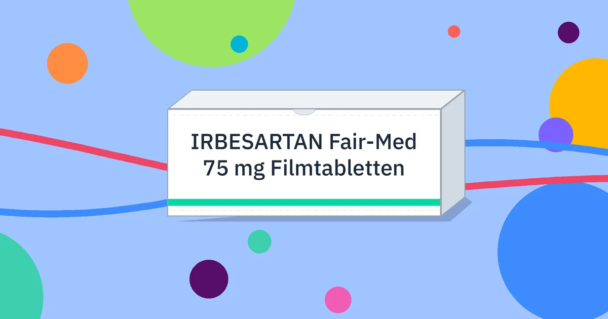 Symbolbild: Packung mit der Aufschrift IRBESARTAN Fair-Med 75 mg Filmtabletten (PZN 14167531) – Verfügbarkeit und Bezug in Apotheken in Frankfurt am Main