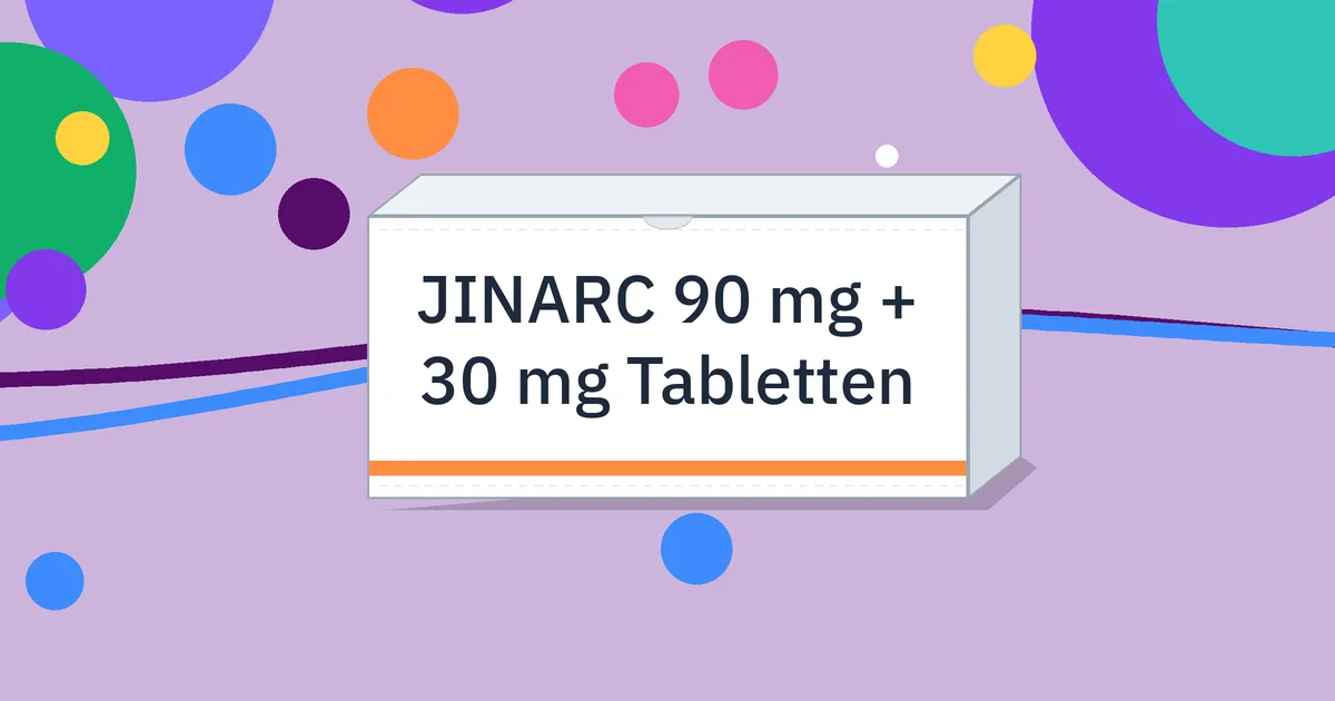 Symbolbild: Packung mit der Aufschrift JINARC 90 mg + 30 mg Tabletten (PZN 18651726) – Verfügbarkeit und Bezug in Apotheken in Frankfurt am Main