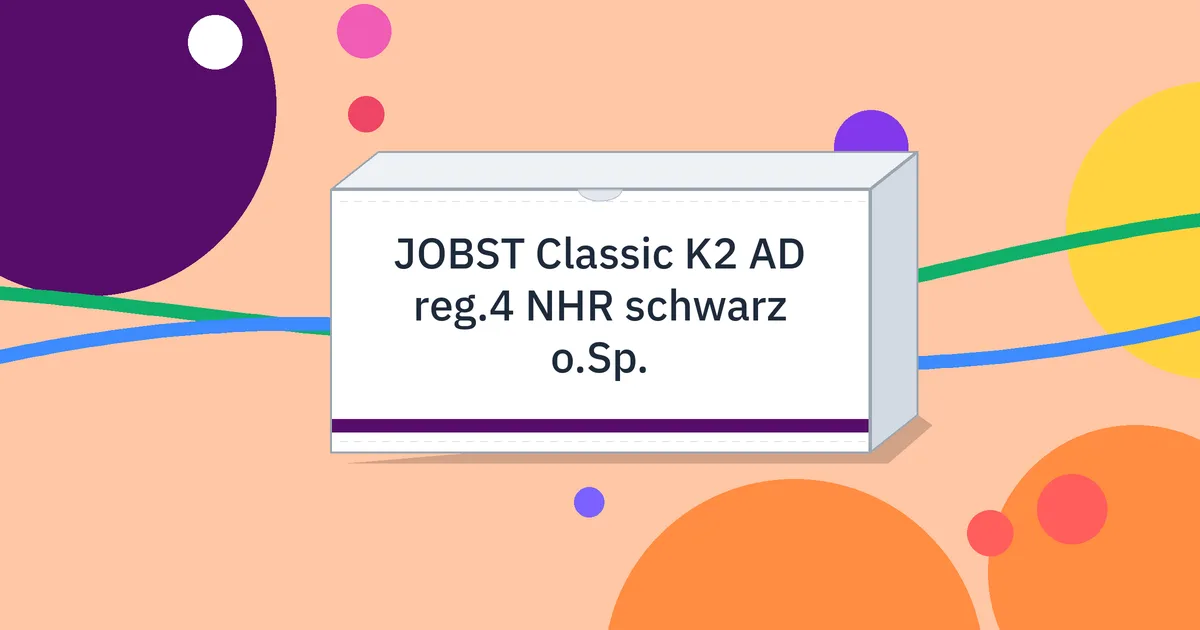 Symbolbild: Packung mit der Aufschrift JOBST Classic K2 AD reg.4 NHR schwarz o.Sp. (PZN 13062250) – Verfügbarkeit und Bezug in Apotheken in Frankfurt am Main