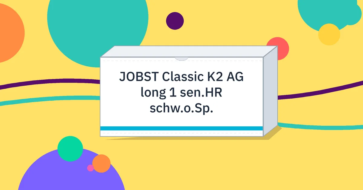 Symbolbild: Packung mit der Aufschrift JOBST Classic K2 AG long 1 sen.HR schw.o.Sp. (PZN 17958871) – Verfügbarkeit und Bezug in Apotheken in Frankfurt am Main