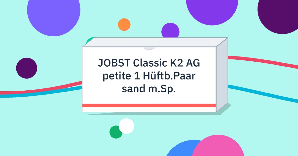 Symbolbild: Packung mit der Aufschrift JOBST Classic K2 AG petite 1 Hüftb.Paar sand m.Sp. (PZN 13064852) – Verfügbarkeit und Bezug in Apotheken in Frankfurt am Main