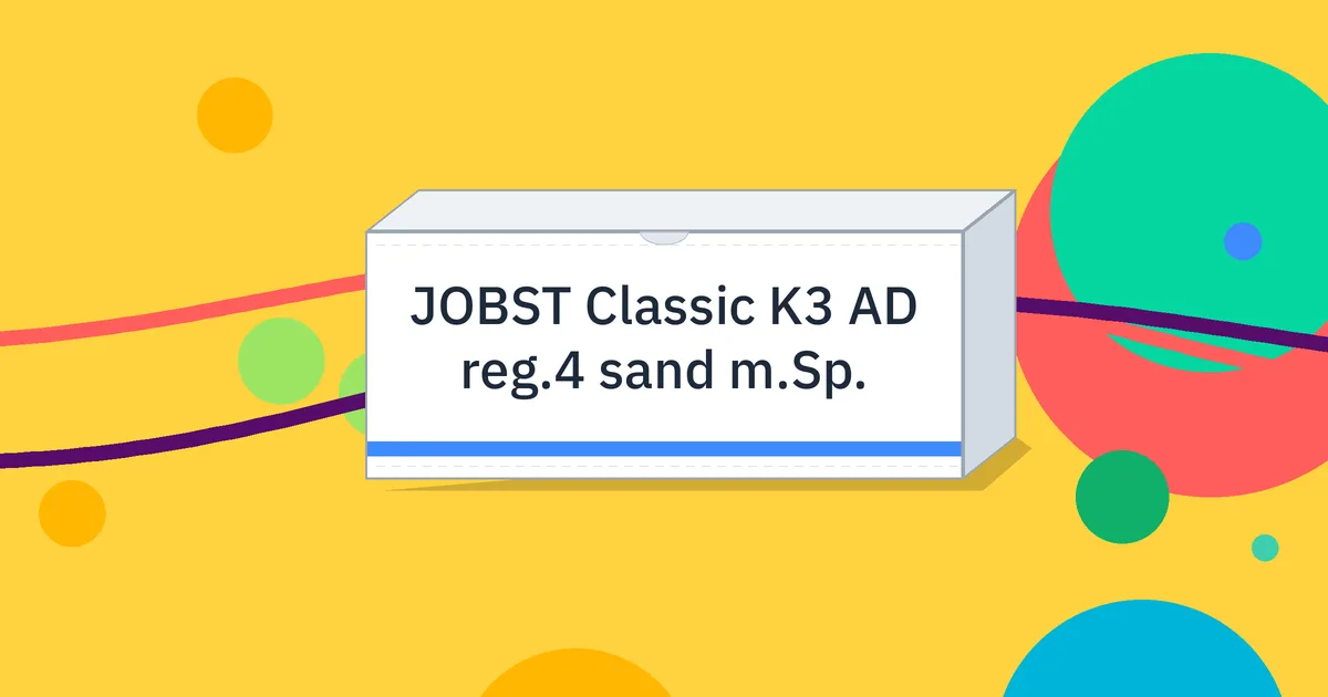 Symbolbild: Packung mit der Aufschrift JOBST Classic K3 AD reg.4 sand m.Sp. (PZN 13070999) – Verfügbarkeit und Bezug in Apotheken in Frankfurt am Main
