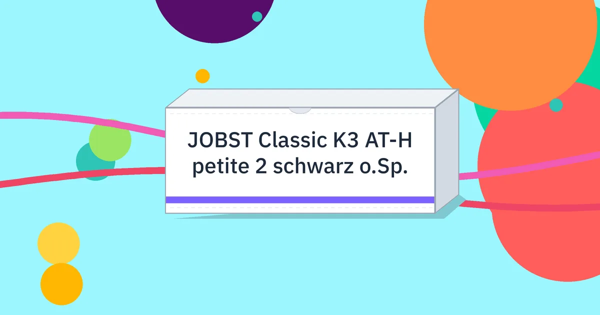Symbolbild: Packung mit der Aufschrift JOBST Classic K3 AT-H petite 2 schwarz o.Sp. (PZN 13077010) – Verfügbarkeit und Bezug in Apotheken in Frankfurt am Main