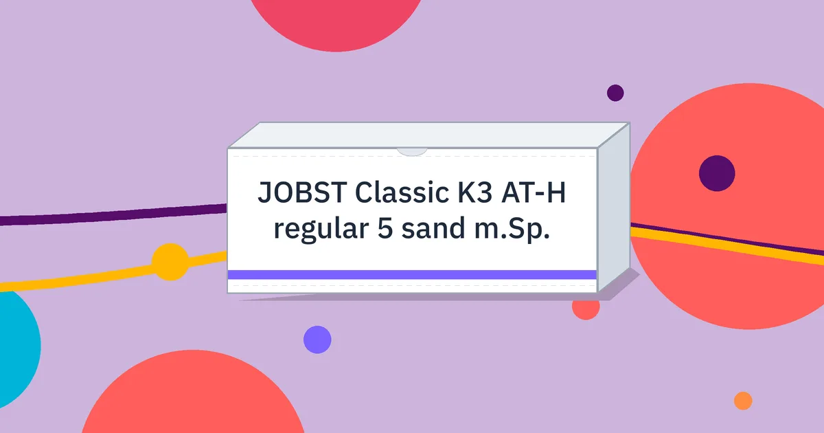 Symbolbild: Packung mit der Aufschrift JOBST Classic K3 AT-H regular 5 sand m.Sp. (PZN 13077642) – Verfügbarkeit und Bezug in Apotheken in Frankfurt am Main
