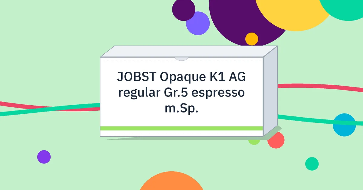 Symbolbild: Packung mit der Aufschrift JOBST Opaque K1 AG regular Gr.5 espresso m.Sp. (PZN 16267202) – Verfügbarkeit und Bezug in Apotheken in Frankfurt am Main