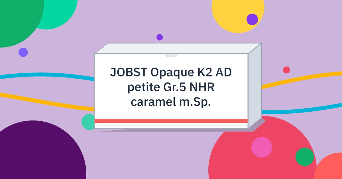 Symbolbild: Packung mit der Aufschrift JOBST Opaque K2 AD petite Gr.5 NHR caramel m.Sp. (PZN 13108851) – Verfügbarkeit und Bezug in Apotheken in Frankfurt am Main