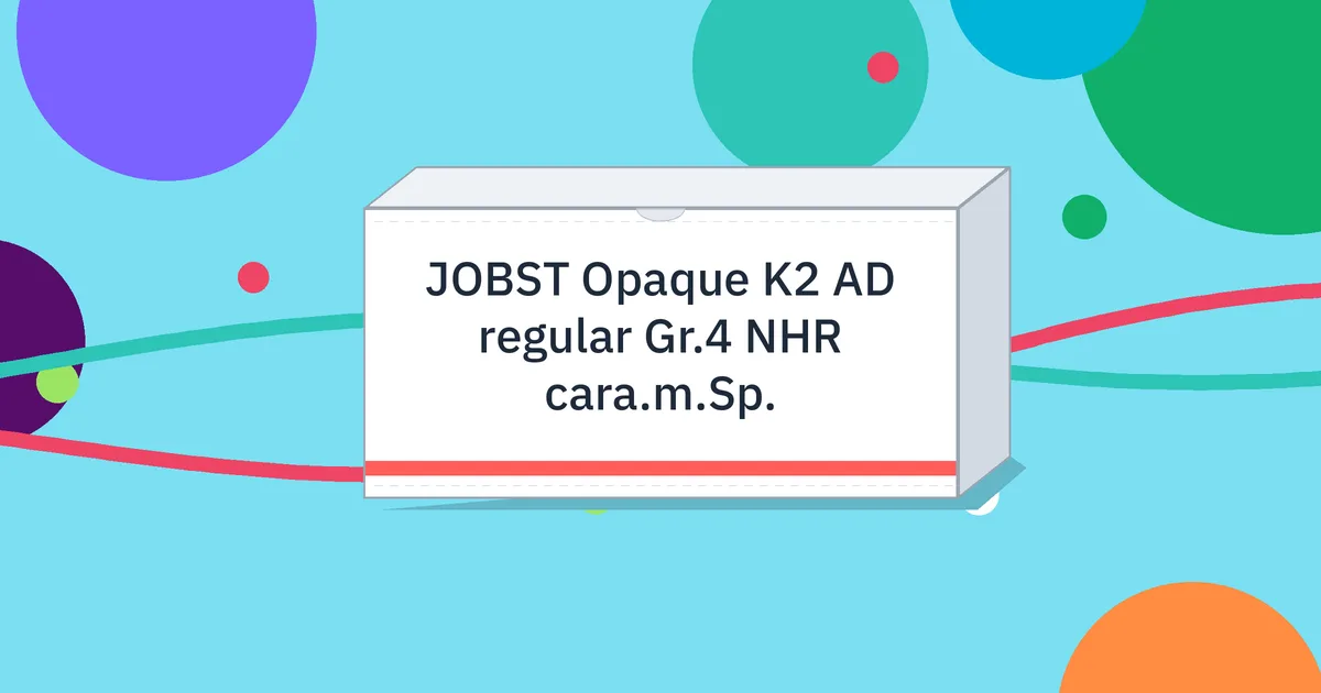 Symbolbild: Packung mit der Aufschrift JOBST Opaque K2 AD regular Gr.4 NHR cara.m.Sp. (PZN 13110434) – Verfügbarkeit und Bezug in Apotheken in Frankfurt am Main