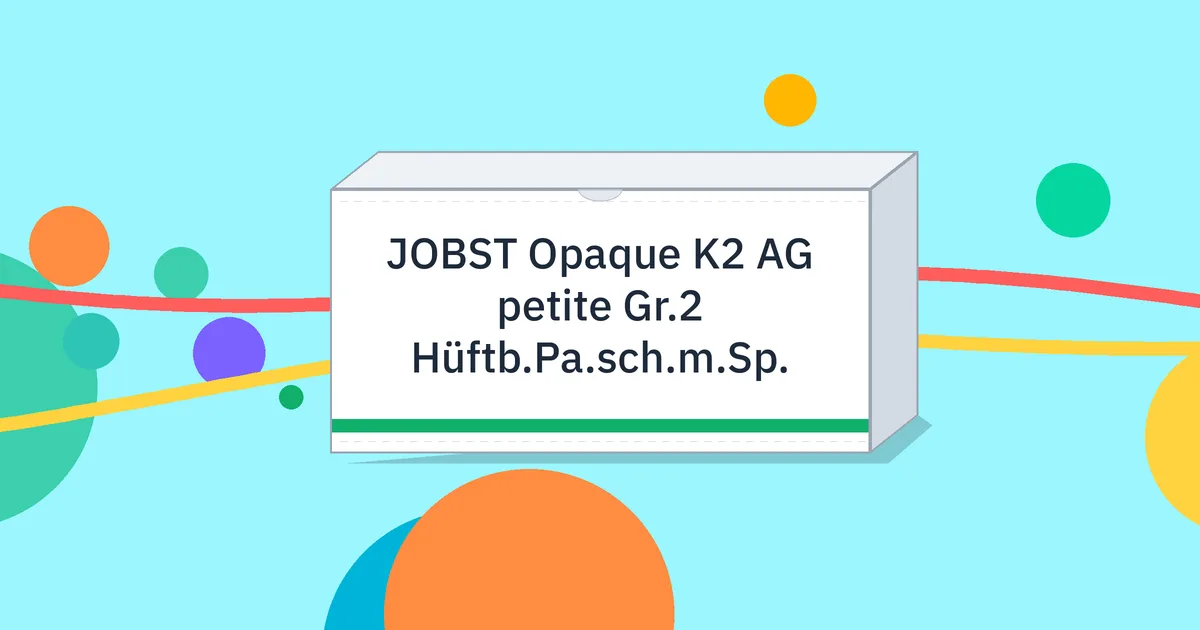Symbolbild: Packung mit der Aufschrift JOBST Opaque K2 AG petite Gr.2 Hüftb.Pa.sch.m.Sp. (PZN 13114461) – Verfügbarkeit und Bezug in Apotheken in Frankfurt am Main