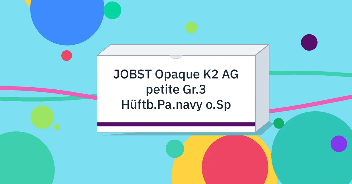 Symbolbild: Packung mit der Aufschrift JOBST Opaque K2 AG petite Gr.3 Hüftb.Pa.navy o.Sp (PZN 13114691) – Verfügbarkeit und Bezug in Apotheken in Frankfurt am Main