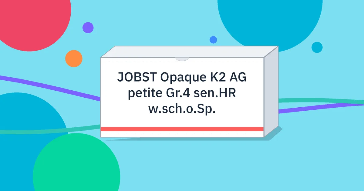 Symbolbild: Packung mit der Aufschrift JOBST Opaque K2 AG petite Gr.4 sen.HR w.sch.o.Sp. (PZN 11256754) – Verfügbarkeit und Bezug in Apotheken in Frankfurt am Main