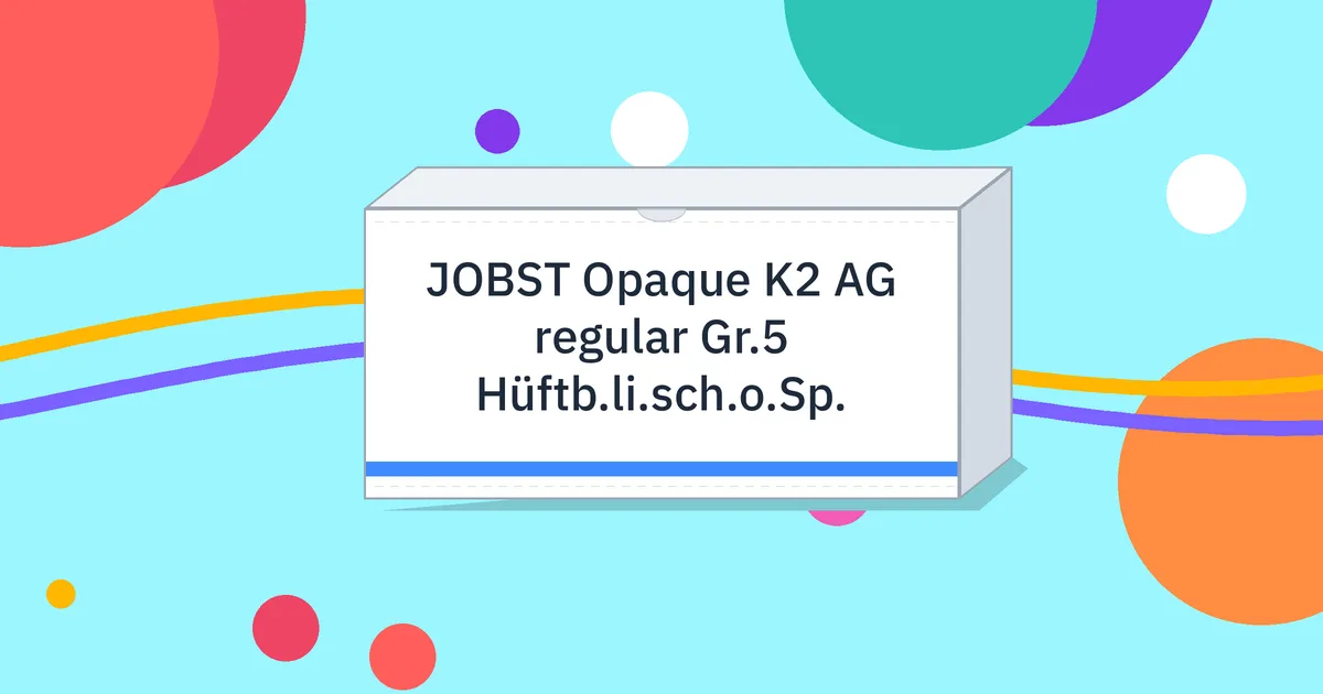 Symbolbild: Packung mit der Aufschrift JOBST Opaque K2 AG regular Gr.5 Hüftb.li.sch.o.Sp. (PZN 13116313) – Verfügbarkeit und Bezug in Apotheken in Frankfurt am Main