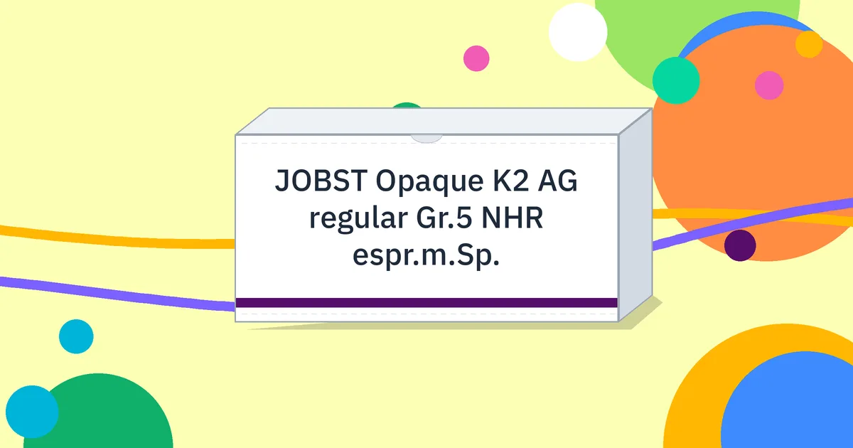 Symbolbild: Packung mit der Aufschrift JOBST Opaque K2 AG regular Gr.5 NHR espr.m.Sp. (PZN 16281923) – Verfügbarkeit und Bezug in Apotheken in Frankfurt am Main