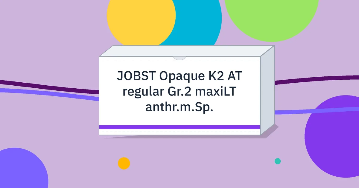 Symbolbild: Packung mit der Aufschrift JOBST Opaque K2 AT regular Gr.2 maxiLT anthr.m.Sp. (PZN 16289037) – Verfügbarkeit und Bezug in Apotheken in Frankfurt am Main