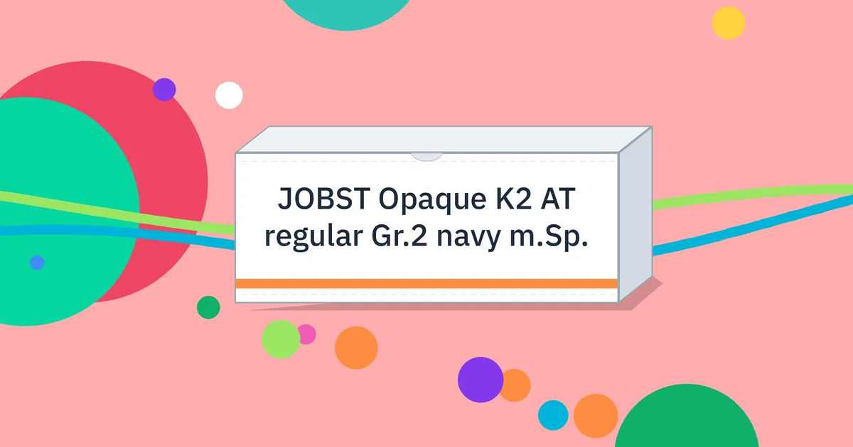 Symbolbild: Packung mit der Aufschrift JOBST Opaque K2 AT regular Gr.2 navy m.Sp. (PZN 13122360) – Verfügbarkeit und Bezug in Apotheken in Frankfurt am Main