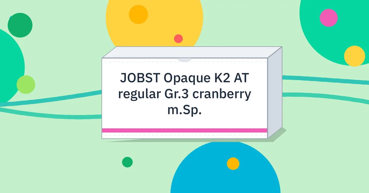 Symbolbild: Packung mit der Aufschrift JOBST Opaque K2 AT regular Gr.3 cranberry m.Sp. (PZN 13122288) – Verfügbarkeit und Bezug in Apotheken in Frankfurt am Main