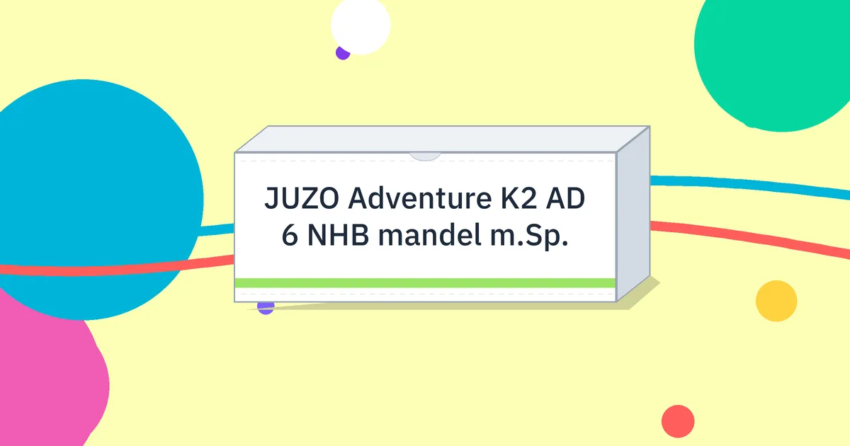 Symbolbild: Packung mit der Aufschrift JUZO Adventure K2 AD 6 NHB mandel m.Sp. (PZN 14974467) – Verfügbarkeit und Bezug in Apotheken in Frankfurt am Main