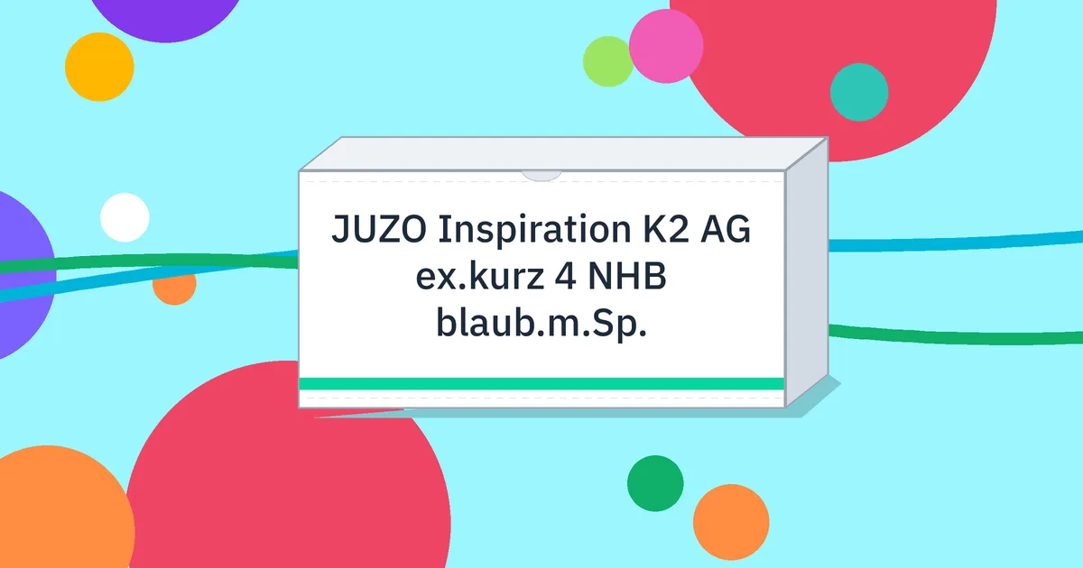 Symbolbild: Packung mit der Aufschrift JUZO Inspiration K2 AG ex.kurz 4 NHB blaub.m.Sp. (PZN 14963587) – Verfügbarkeit und Bezug in Apotheken in Frankfurt am Main