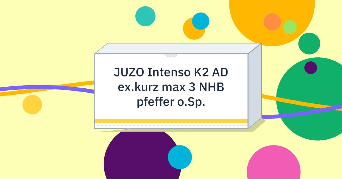 Symbolbild: Packung mit der Aufschrift JUZO Intenso K2 AD ex.kurz max 3 NHB pfeffer o.Sp. (PZN 18620772) – Verfügbarkeit und Bezug in Apotheken in Frankfurt am Main