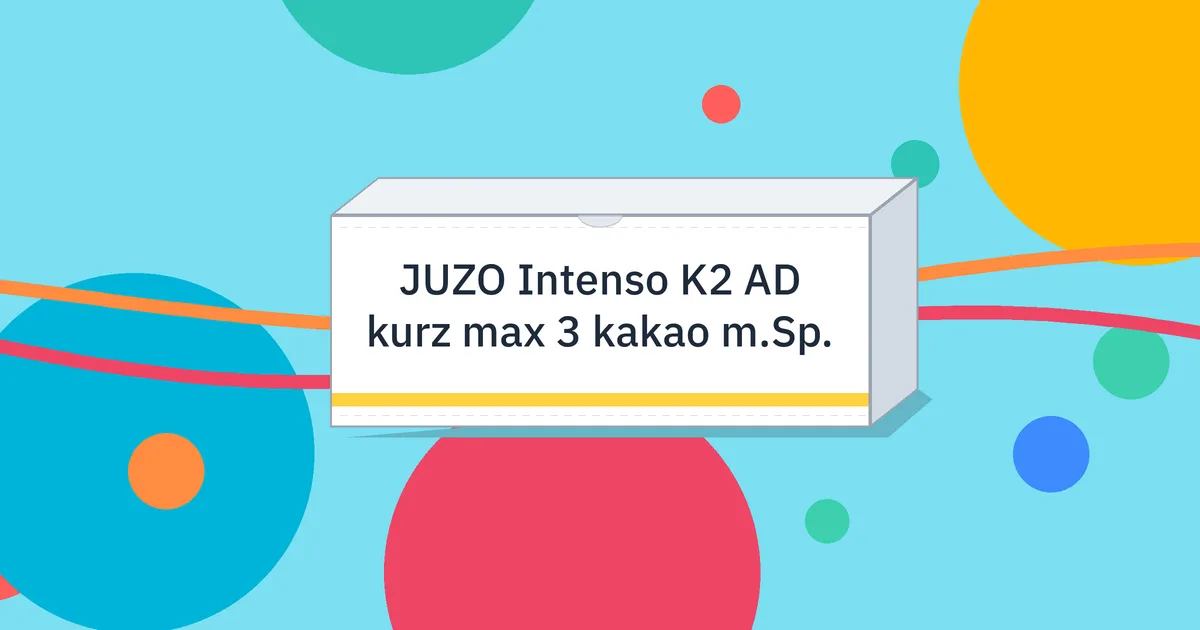 Symbolbild: Packung mit der Aufschrift JUZO Intenso K2 AD kurz max 3 kakao m.Sp. (PZN 18608920) – Verfügbarkeit und Bezug in Apotheken in Frankfurt am Main