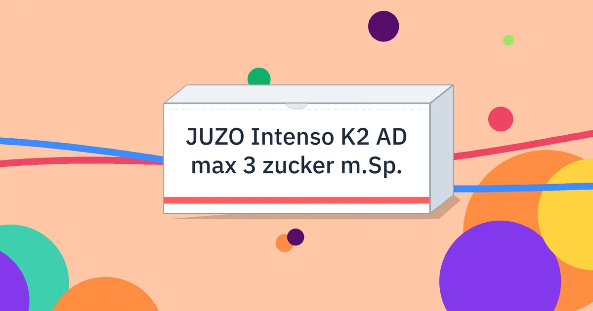 Symbolbild: Packung mit der Aufschrift JUZO Intenso K2 AD max 3 zucker m.Sp. (PZN 18608995) – Verfügbarkeit und Bezug in Apotheken in Frankfurt am Main