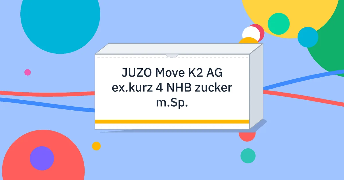 Symbolbild: Packung mit der Aufschrift JUZO Move K2 AG ex.kurz 4 NHB zucker m.Sp. (PZN 18531577) – Verfügbarkeit und Bezug in Apotheken in Frankfurt am Main