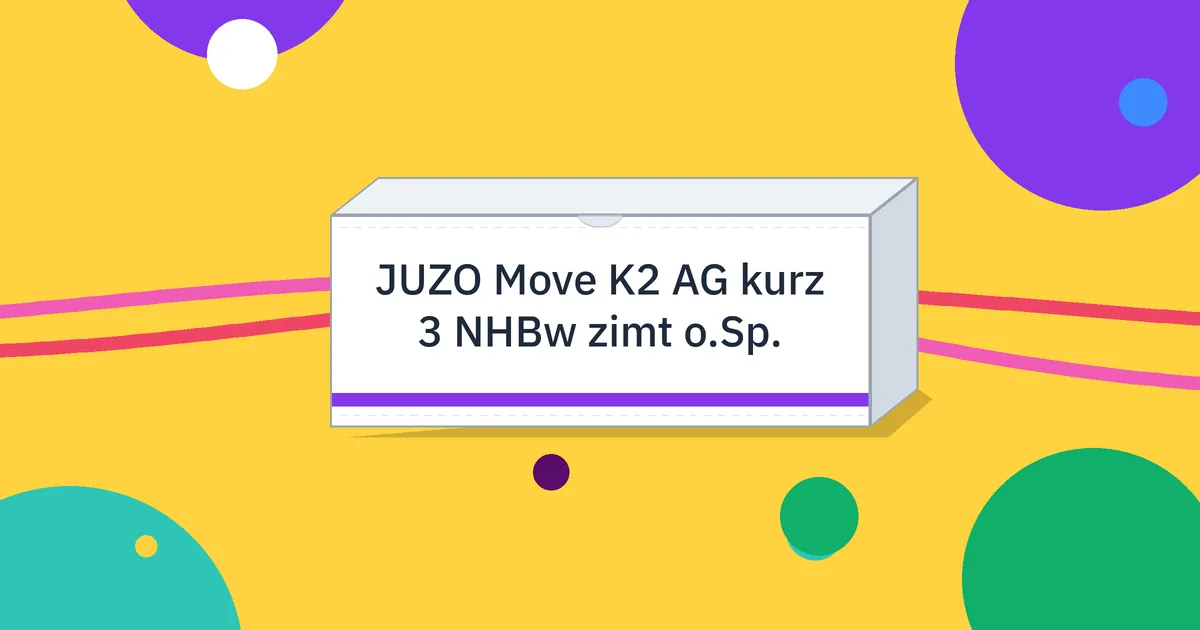 Symbolbild: Packung mit der Aufschrift JUZO Move K2 AG kurz 3 NHBw zimt o.Sp. (PZN 18529020) – Verfügbarkeit und Bezug in Apotheken in Frankfurt am Main