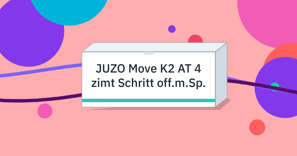 Symbolbild: Packung mit der Aufschrift JUZO Move K2 AT 4 zimt Schritt off.m.Sp. (PZN 20668131) – Verfügbarkeit und Bezug in Apotheken in Frankfurt am Main