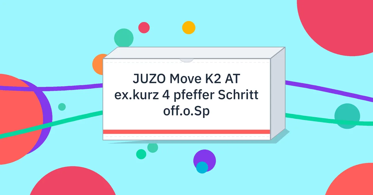 Symbolbild: Packung mit der Aufschrift JUZO Move K2 AT ex.kurz 4 pfeffer Schritt off.o.Sp (PZN 20672658) – Verfügbarkeit und Bezug in Apotheken in Frankfurt am Main