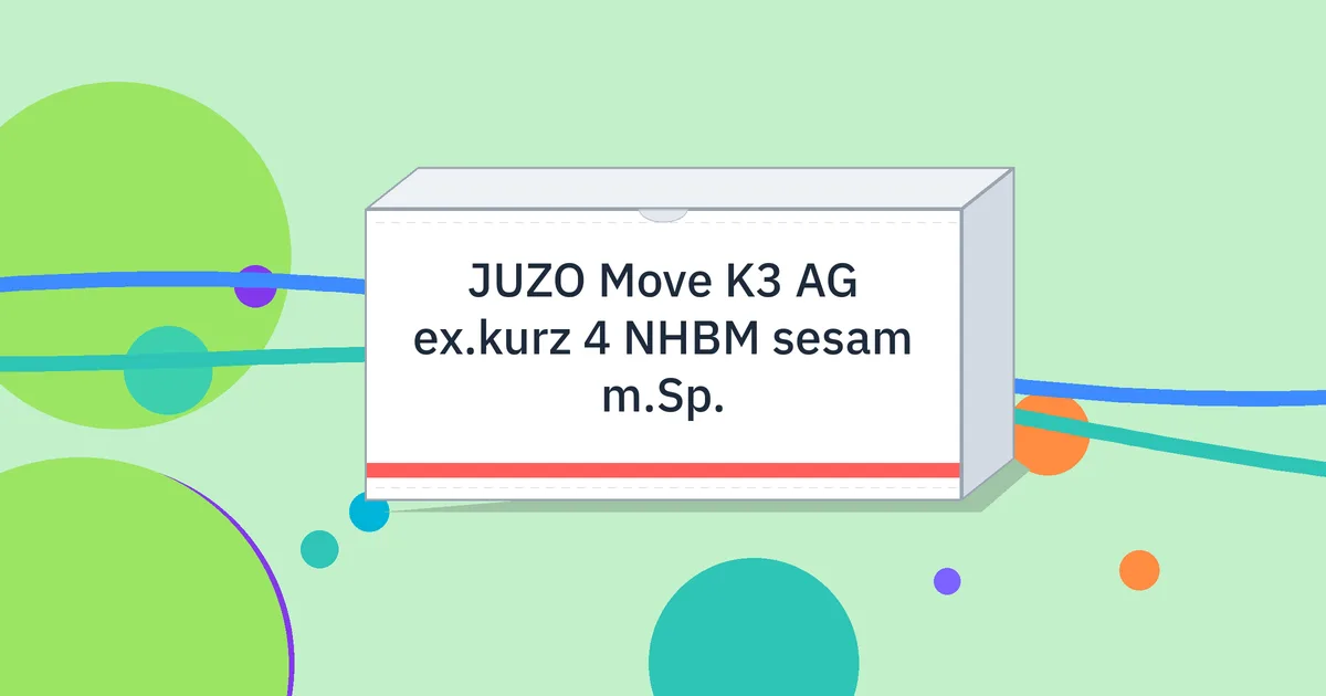 Symbolbild: Packung mit der Aufschrift JUZO Move K3 AG ex.kurz 4 NHBM sesam m.Sp. (PZN 18582729) – Verfügbarkeit und Bezug in Apotheken in Frankfurt am Main