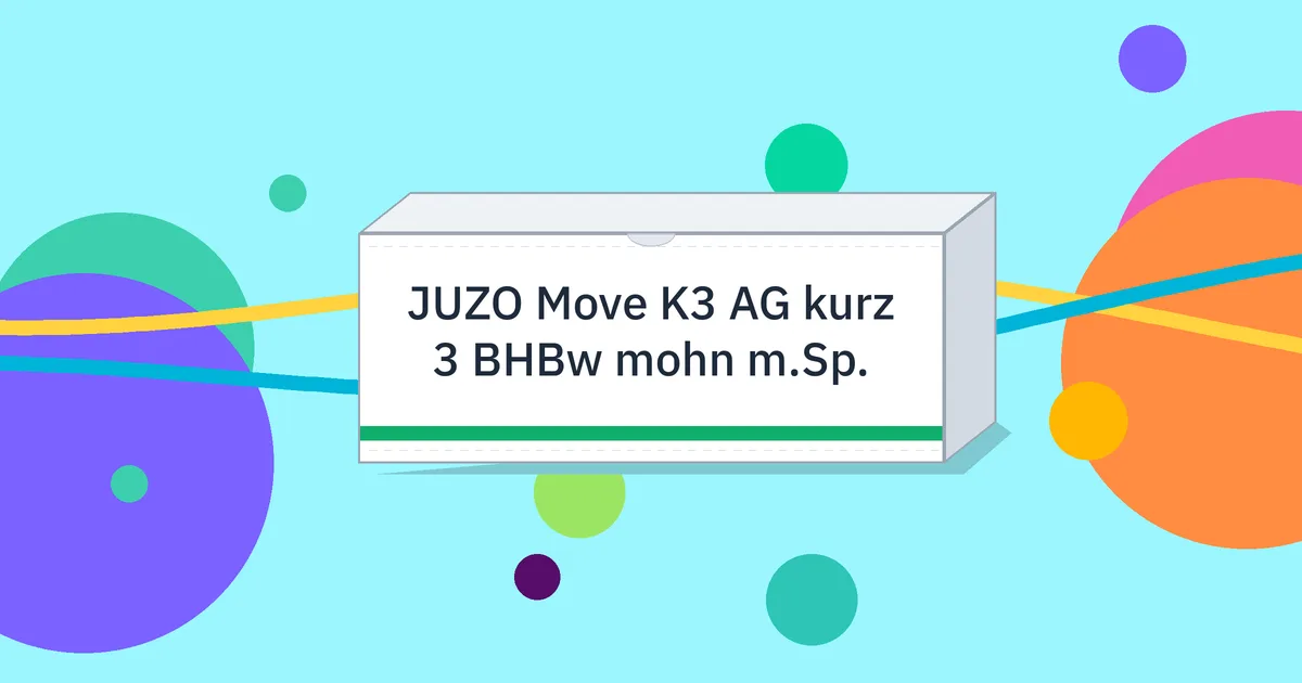 Symbolbild: Packung mit der Aufschrift JUZO Move K3 AG kurz 3 BHBw mohn m.Sp. (PZN 18591711) – Verfügbarkeit und Bezug in Apotheken in Frankfurt am Main