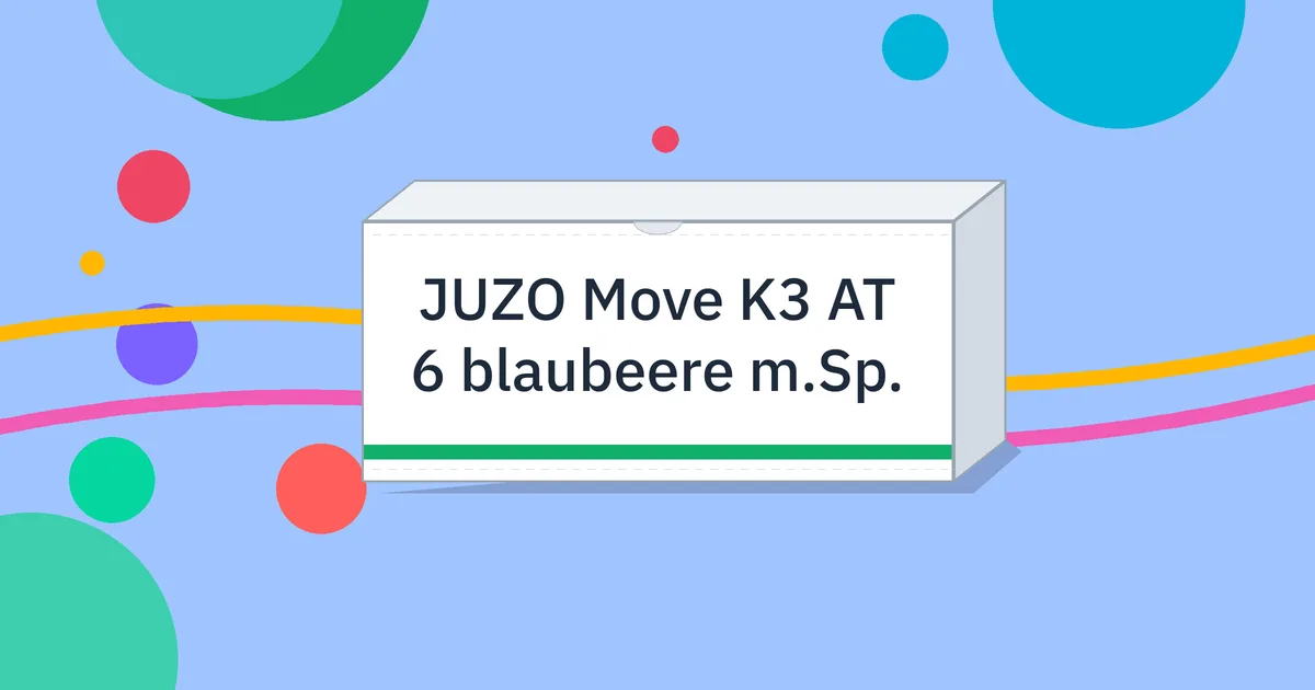 Symbolbild: Packung mit der Aufschrift JUZO Move K3 AT 6 blaubeere m.Sp. (PZN 20677041) – Verfügbarkeit und Bezug in Apotheken in Frankfurt am Main