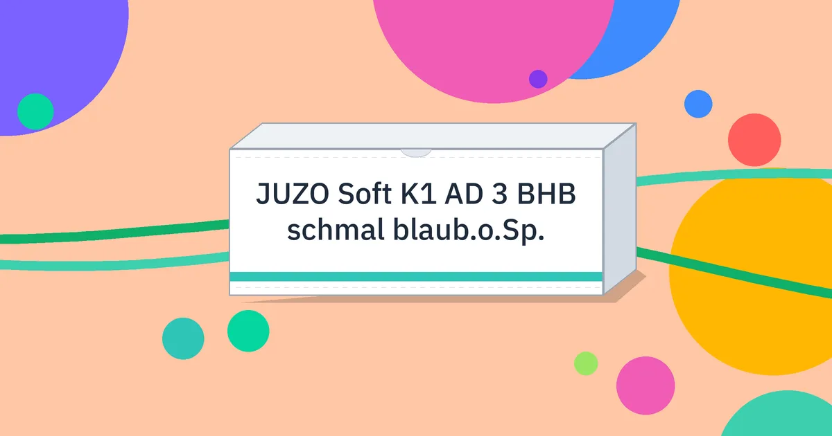 Symbolbild: Packung mit der Aufschrift JUZO Soft K1 AD 3 BHB schmal blaub.o.Sp. (PZN 15463131) – Verfügbarkeit und Bezug in Apotheken in Frankfurt am Main