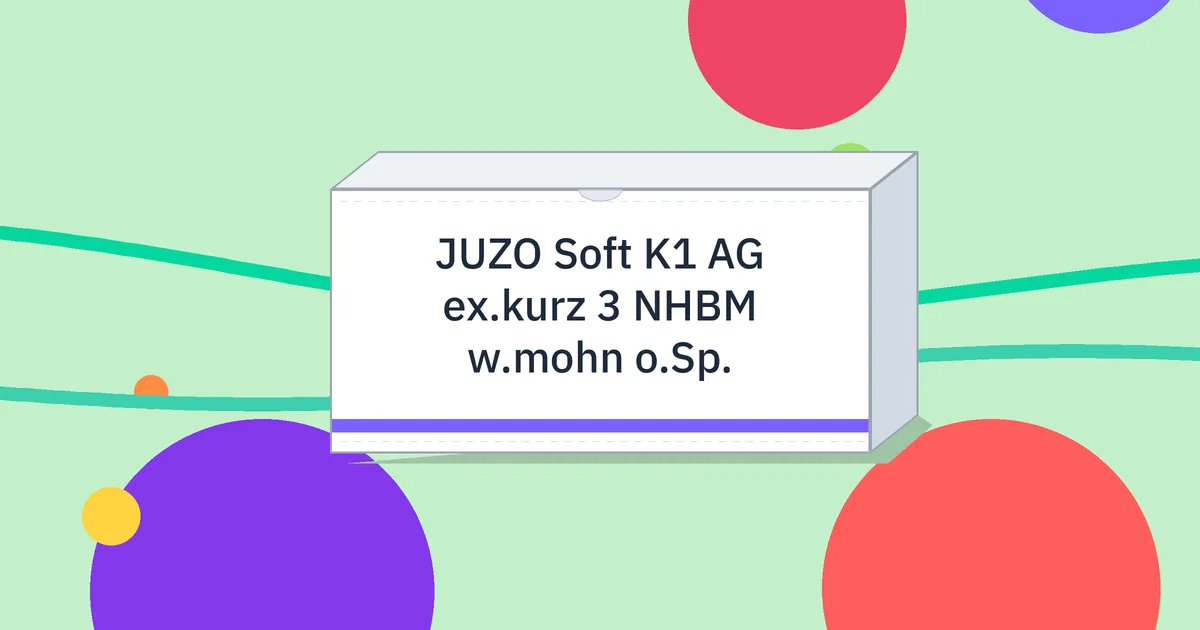 Symbolbild: Packung mit der Aufschrift JUZO Soft K1 AG ex.kurz 3 NHBM w.mohn o.Sp. (PZN 15000632) – Verfügbarkeit und Bezug in Apotheken in Frankfurt am Main