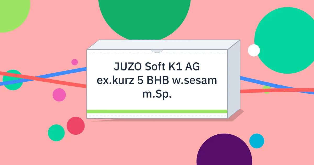 Symbolbild: Packung mit der Aufschrift JUZO Soft K1 AG ex.kurz 5 BHB w.sesam m.Sp. (PZN 14839410) – Verfügbarkeit und Bezug in Apotheken in Frankfurt am Main