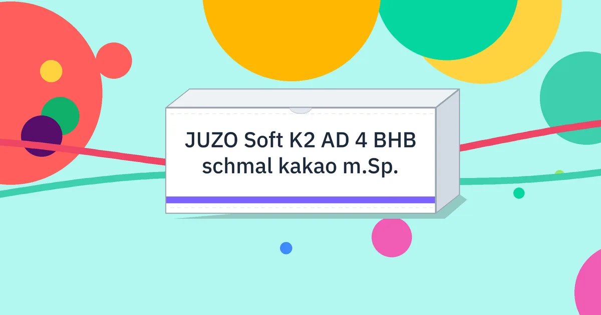 Symbolbild: Packung mit der Aufschrift JUZO Soft K2 AD 4 BHB schmal kakao m.Sp. (PZN 15465414) – Verfügbarkeit und Bezug in Apotheken in Frankfurt am Main