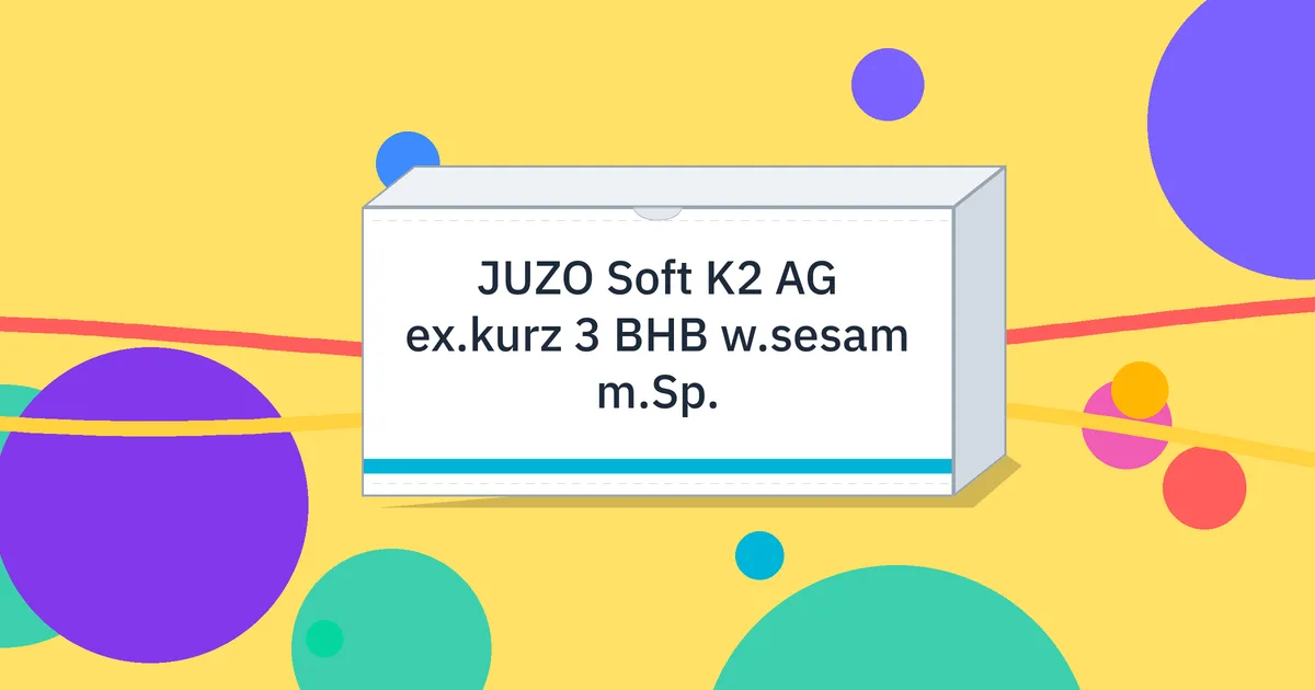 Symbolbild: Packung mit der Aufschrift JUZO Soft K2 AG ex.kurz 3 BHB w.sesam m.Sp. (PZN 14843340) – Verfügbarkeit und Bezug in Apotheken in Frankfurt am Main
