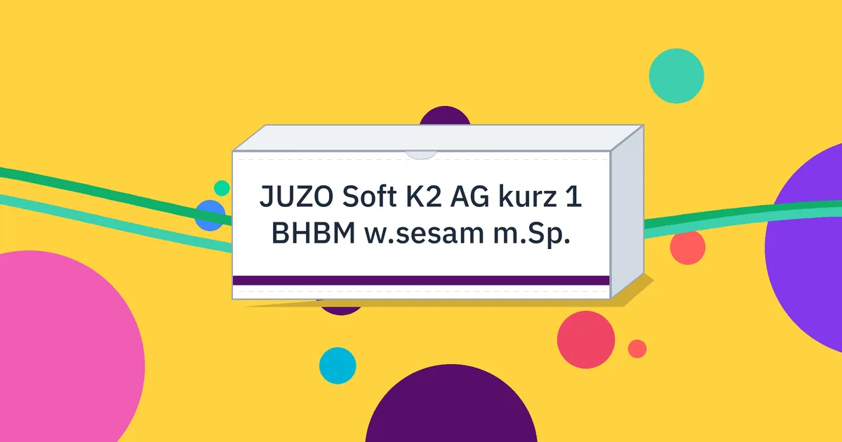 Symbolbild: Packung mit der Aufschrift JUZO Soft K2 AG kurz 1 BHBM w.sesam m.Sp. (PZN 14867441) – Verfügbarkeit und Bezug in Apotheken in Frankfurt am Main