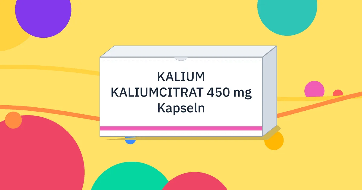 Symbolbild: Packung mit der Aufschrift KALIUM KALIUMCITRAT 450 mg Kapseln (PZN 19642244) – Verfügbarkeit und Bezug in Apotheken in Frankfurt am Main