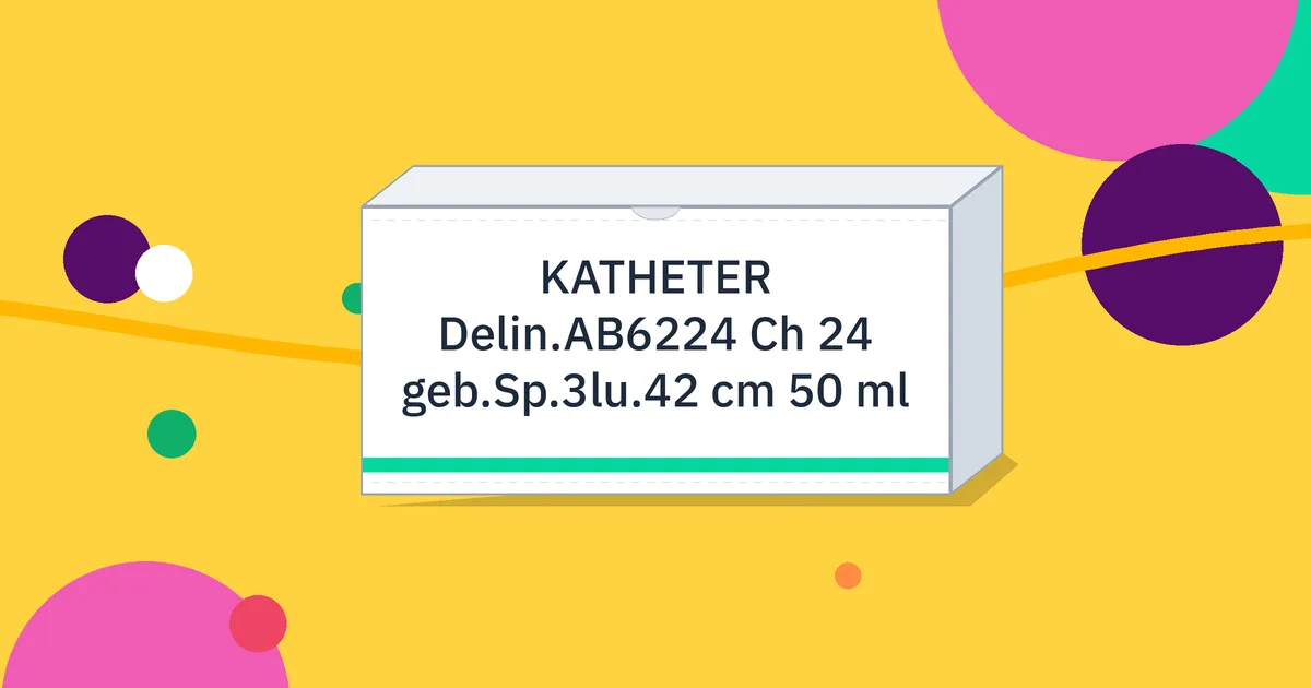 Symbolbild: Packung mit der Aufschrift KATHETER Delin.AB6224 Ch 24 geb.Sp.3lu.42 cm 50 ml (PZN 00152891) – Verfügbarkeit und Bezug in Apotheken in Frankfurt am Main