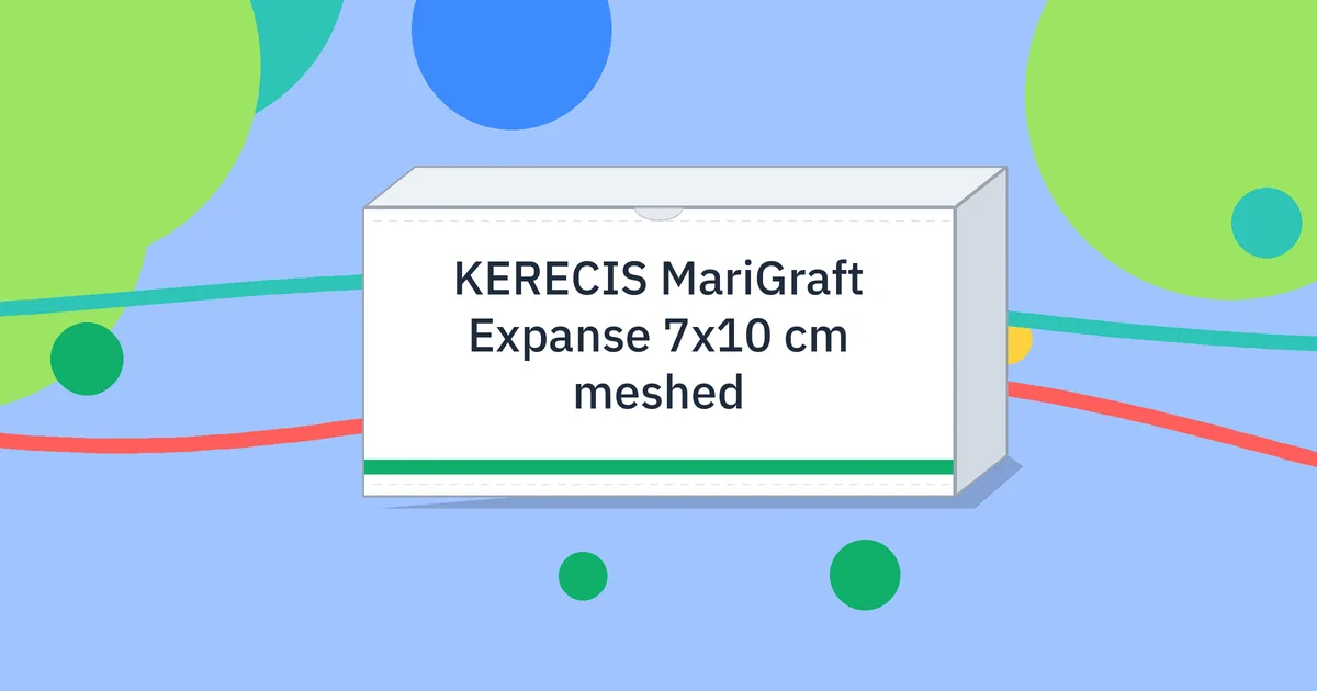 Symbolbild: Packung mit der Aufschrift KERECIS MariGraft Expanse 7x10 cm meshed (PZN 20595030) – Verfügbarkeit und Bezug in Apotheken in Frankfurt am Main