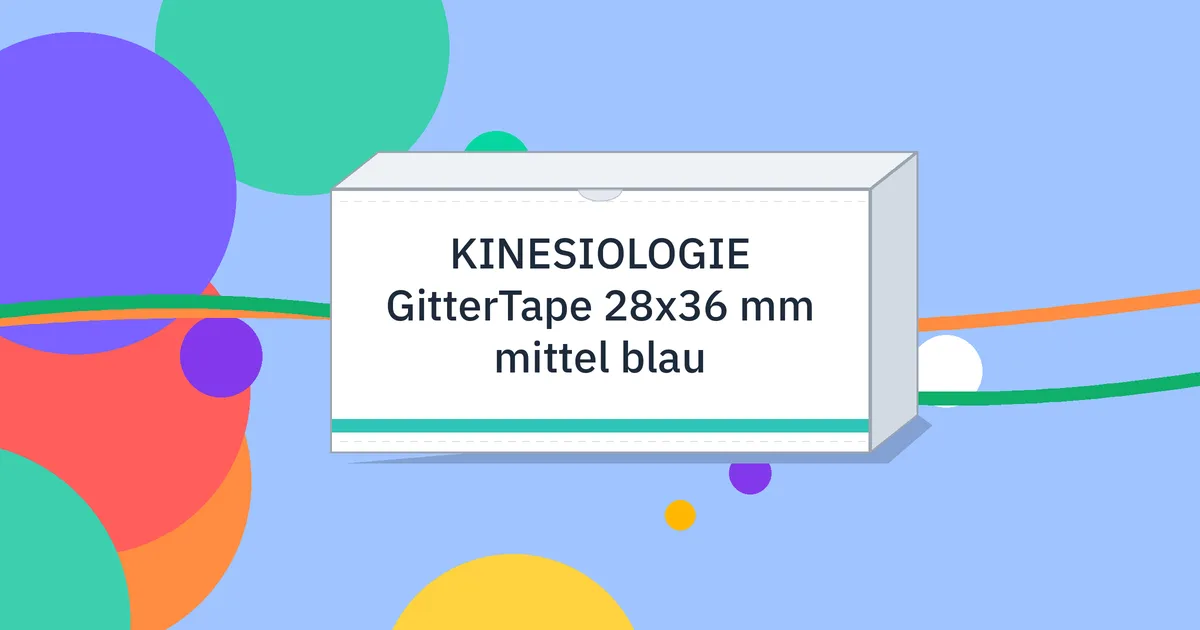 Symbolbild: Packung mit der Aufschrift KINESIOLOGIE GitterTape 28x36 mm mittel blau (PZN 09630056) – Verfügbarkeit und Bezug in Apotheken in Frankfurt am Main