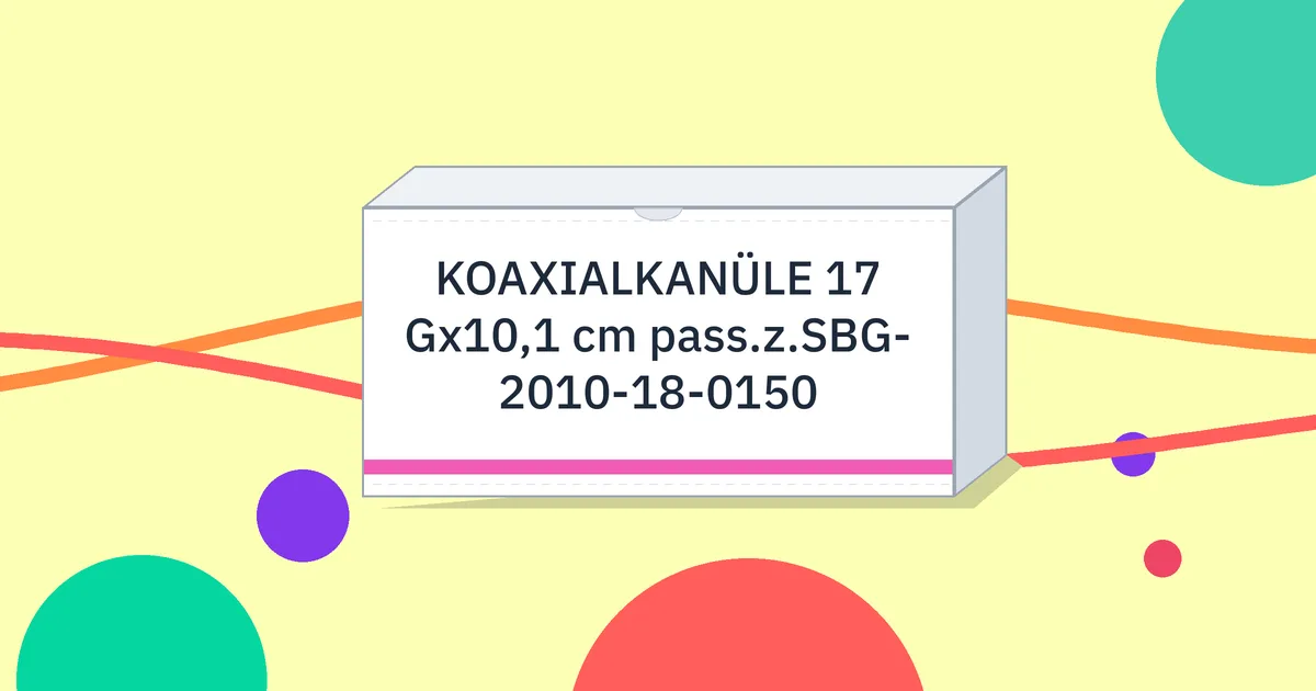 Symbolbild: Packung mit der Aufschrift KOAXIALKANÜLE 17 Gx10,1 cm pass.z.SBG-2010-18-0150 (PZN 18812394) – Verfügbarkeit und Bezug in Apotheken in Frankfurt am Main