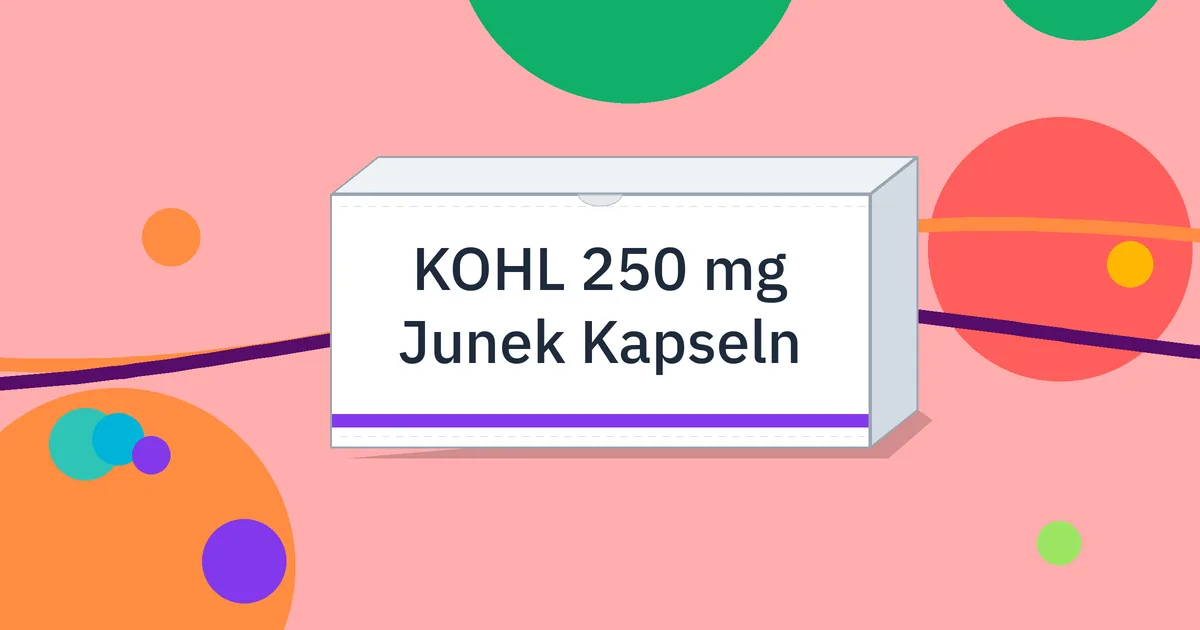 Symbolbild: Packung mit der Aufschrift KOHL 250 mg Junek Kapseln (PZN 01105959) – Verfügbarkeit und Bezug in Apotheken in Frankfurt am Main
