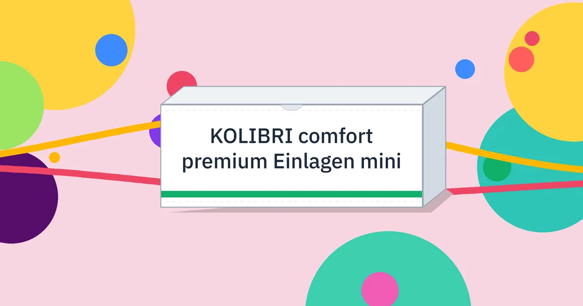 Symbolbild: Packung mit der Aufschrift KOLIBRI comfort premium Einlagen mini (PZN 16136492) – Verfügbarkeit und Bezug in Apotheken in Frankfurt am Main