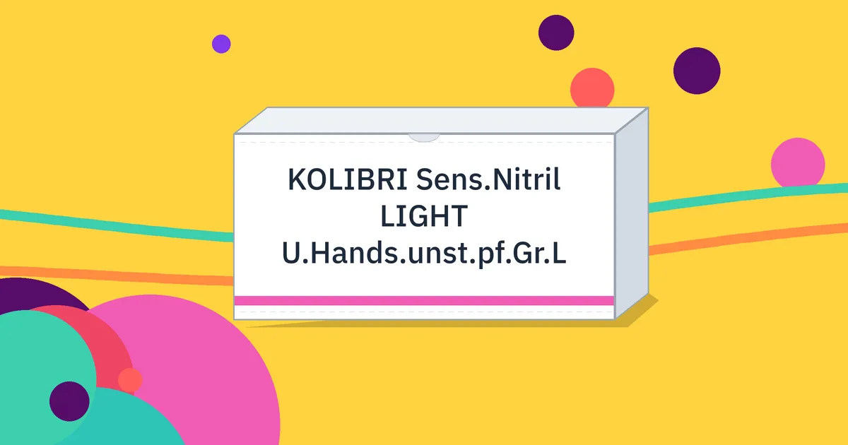 Symbolbild: Packung mit der Aufschrift KOLIBRI Sens.Nitril LIGHT U.Hands.unst.pf.Gr.L (PZN 15564725) – Verfügbarkeit und Bezug in Apotheken in Frankfurt am Main