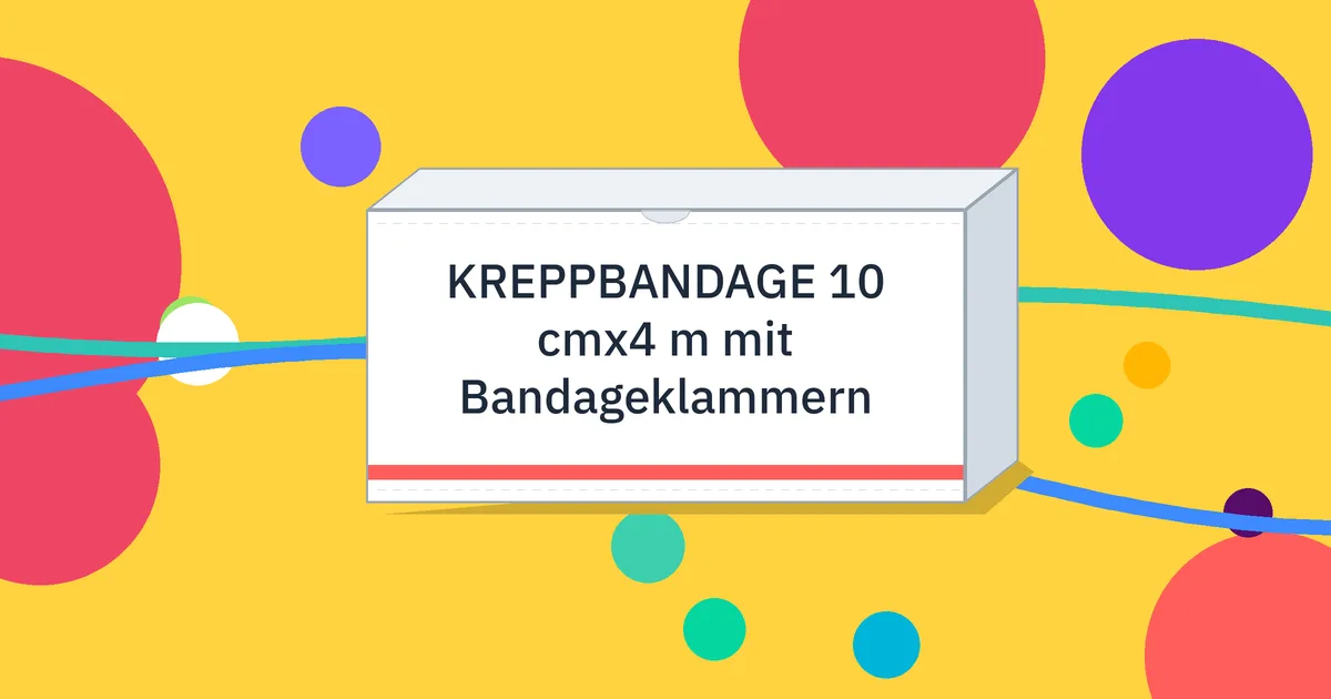 Symbolbild: Packung mit der Aufschrift KREPPBANDAGE 10 cmx4 m mit Bandageklammern (PZN 11025670) – Verfügbarkeit und Bezug in Apotheken in Frankfurt am Main